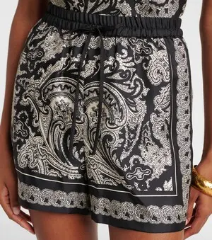 NILI LOTAN Frances Paisley Silk Twill Shorts - Black
