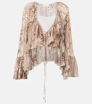 Blumarine Leopard-print Chiffon Top - Brown