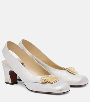 Valentino Garavani Adamantine Embellished Satin Slingback Pumps - Silver