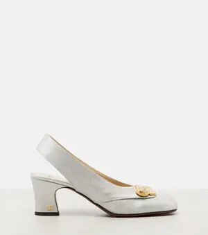 Valentino Garavani Adamantine Embellished Satin Slingback Pumps - Silver