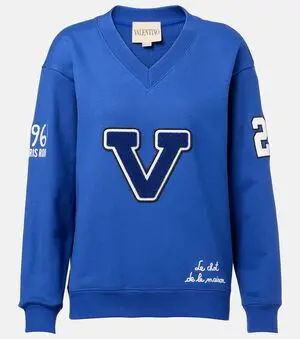 Valentino Garavani Embroidered Cotton Jersey Sweatshirt - Blue