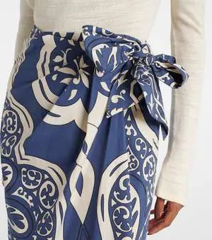 Johanna Ortiz Printed Cotton Poplin Wrap Skirt