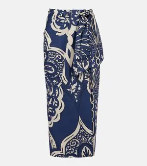 Johanna Ortiz Printed Cotton Poplin Wrap Skirt