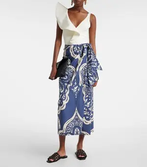 Johanna Ortiz Printed Cotton Poplin Wrap Skirt