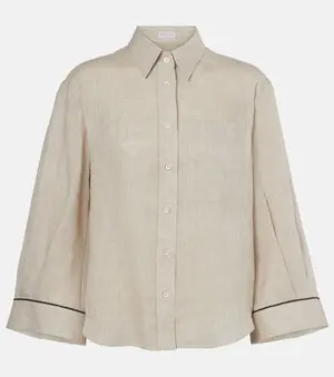 Brunello Cucinelli Monili Linen Shirt - Beige