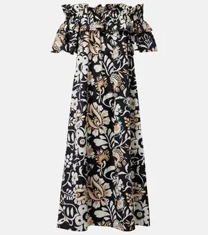 La DoubleJ Breakfast Ruffled Cotton Poplin Midi Dress - Multicoloured