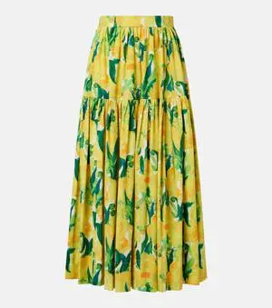 La DoubleJ Oscar Printed Cotton Poplin Midi Skirt - Yellow