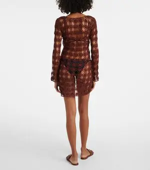 Anna Kosturova Crochet Cotton Minidress - Brown