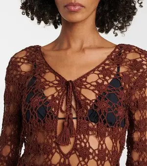 Anna Kosturova Crochet Cotton Minidress - Brown