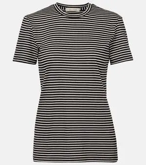 NILI LOTAN Lana Striped Cotton-blend T-shirt - Black