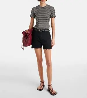 NILI LOTAN Lana Striped Cotton-blend T-shirt - Black