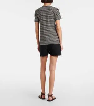 NILI LOTAN Lana Striped Cotton-blend T-shirt - Black