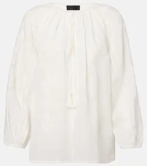 NILI LOTAN Embroidered Ramie Blouse - White