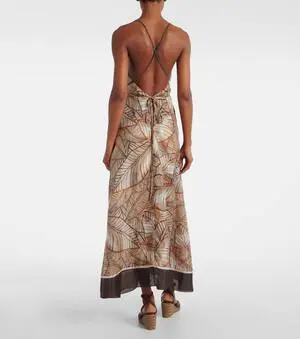 Brunello Cucinelli Printed Silk Maxi Dress - Brown