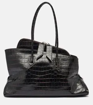 Attico La Passeggiata Medium Leather Tote - Black