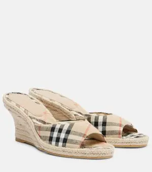 Burberry Check Espadrille Wedges - Beige