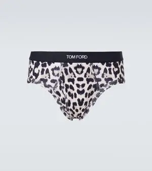 TOM FORD Leopard-print Cotton-blend Briefs - Brown