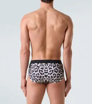 TOM FORD Leopard-print Cotton-blend Briefs - Brown
