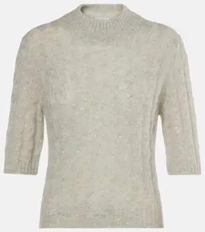 Brunello Cucinelli Sequined Cable-knit Sweater - Grey
