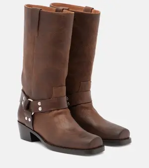Paris Texas Roxy Distressed Leather Biker Boots - Brown