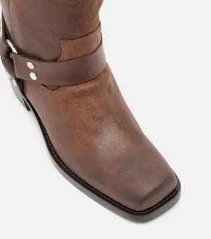 Paris Texas Roxy Distressed Leather Biker Boots - Brown