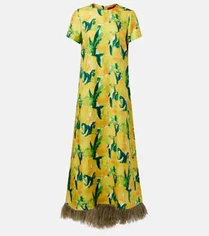La DoubleJ La DoubleJ Swing Feather-Trimmed Maxi Dress Yellow