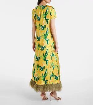 La DoubleJ Swing Feather-trimmed Maxi Dress - Yellow