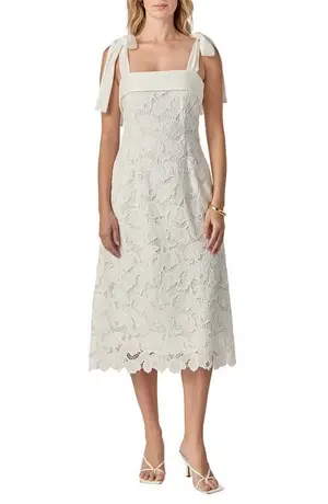 English Factory Tie Strap Lace Midi Dress - White
