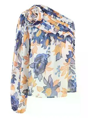Farm Rio One-shoulder Floral Print Top - Neutrals