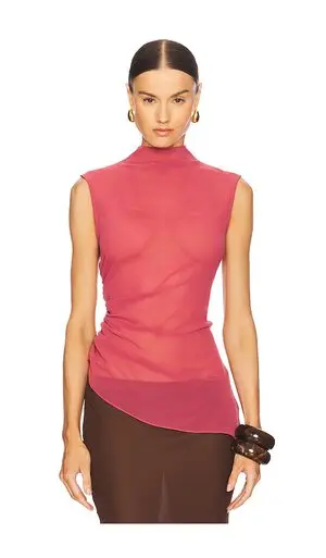 Lapointe Lightweight Georgette Mock Neck Ruched Top