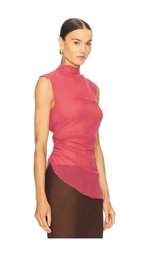 Lapointe Lightweight Georgette Mock Neck Ruched Top