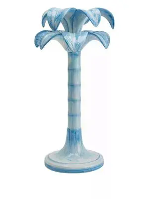 LES-OTTOMANS Palm Trees Ceramic Candleholder - Blue
