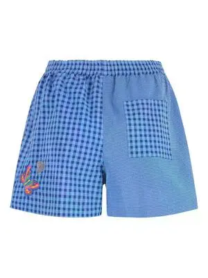 SUSANNA BLU Checked Embroidered-motif Shorts