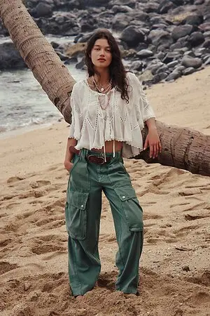 Free People Brentwood Slouch Pants - Aged Green