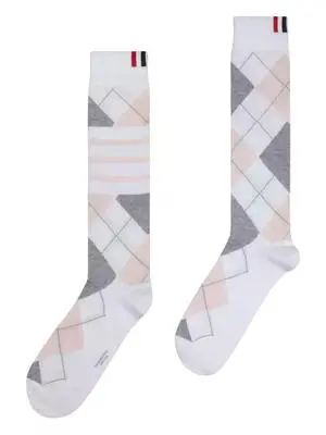 Thom Browne Argyle Intarsia-knit Socks - White