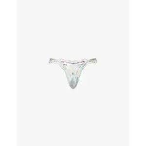 Lounge Mirabel Embroidered G-string Lace Thong - Green