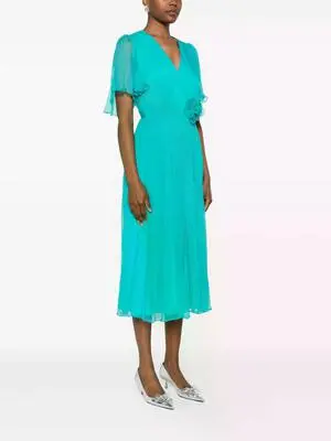 NISSA Flower-appliqué Midi Dress - Blue