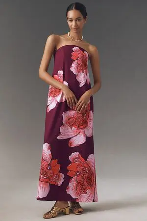 Bhldn Strapless Floral Column Maxi Dress - Wine