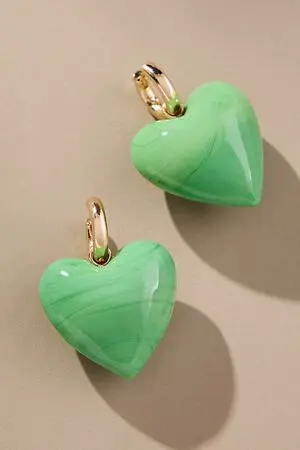 Anthropologie Icon Charm Huggie Hoop Earrings - Green Heart