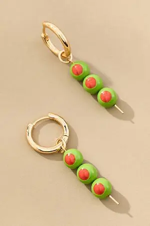 Anthropologie Icon Charm Huggie Hoop Earrings - Olive