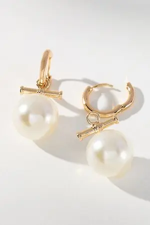 Anthropologie Icon Charm Huggie Hoop Earrings - Pearl