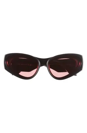 Loewe Signature Cat Eye Sunglasses - Shiny Black / Blue