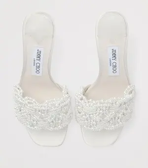 JIMMY CHOO Cary 70 Satin Mules - Neutral