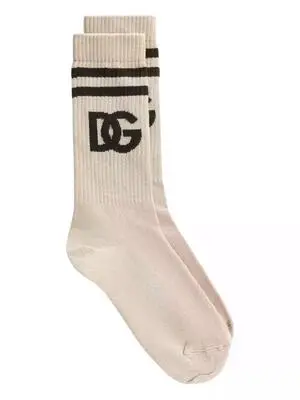 Dolce & Gabbana Intarsia-knit Logo Socks - Neutrals