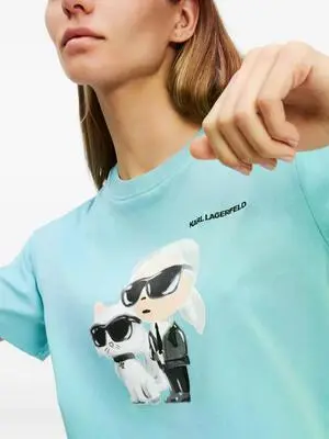 Karl Lagerfeld Ikon Karl And Choupette Graphic-print T-shirt - Blue