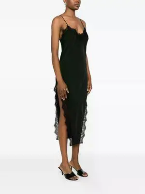 NISSA Slip Dress With Lace Embroidery - Black
