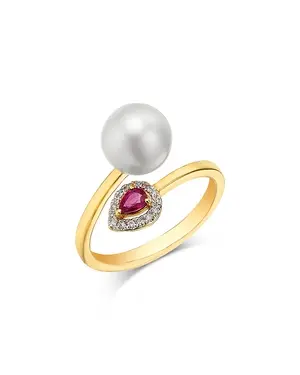Bloomingdale'S 14k Ring With Freshwater Pearl, Ruby, And Diamonds - Yellow Gold