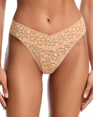 Hanky Panky Leopard Lace Original Rise Thong - Honey/honey