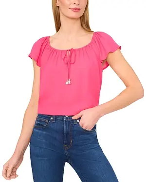CECE DUPRAZ Round Neck Flutter Sleeve Top - Magenta