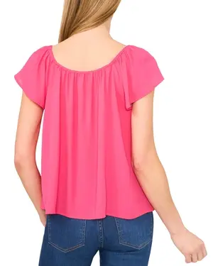 CECE DUPRAZ Round Neck Flutter Sleeve Top - Magenta